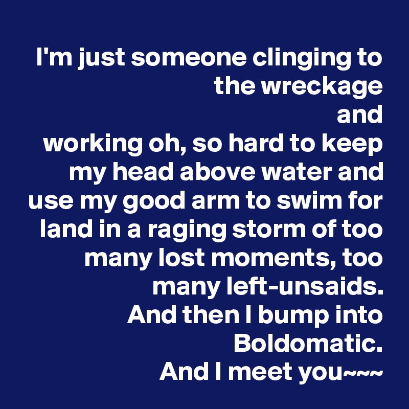 I'm just someone clinging to the wreckage and working oh, so hard to ...